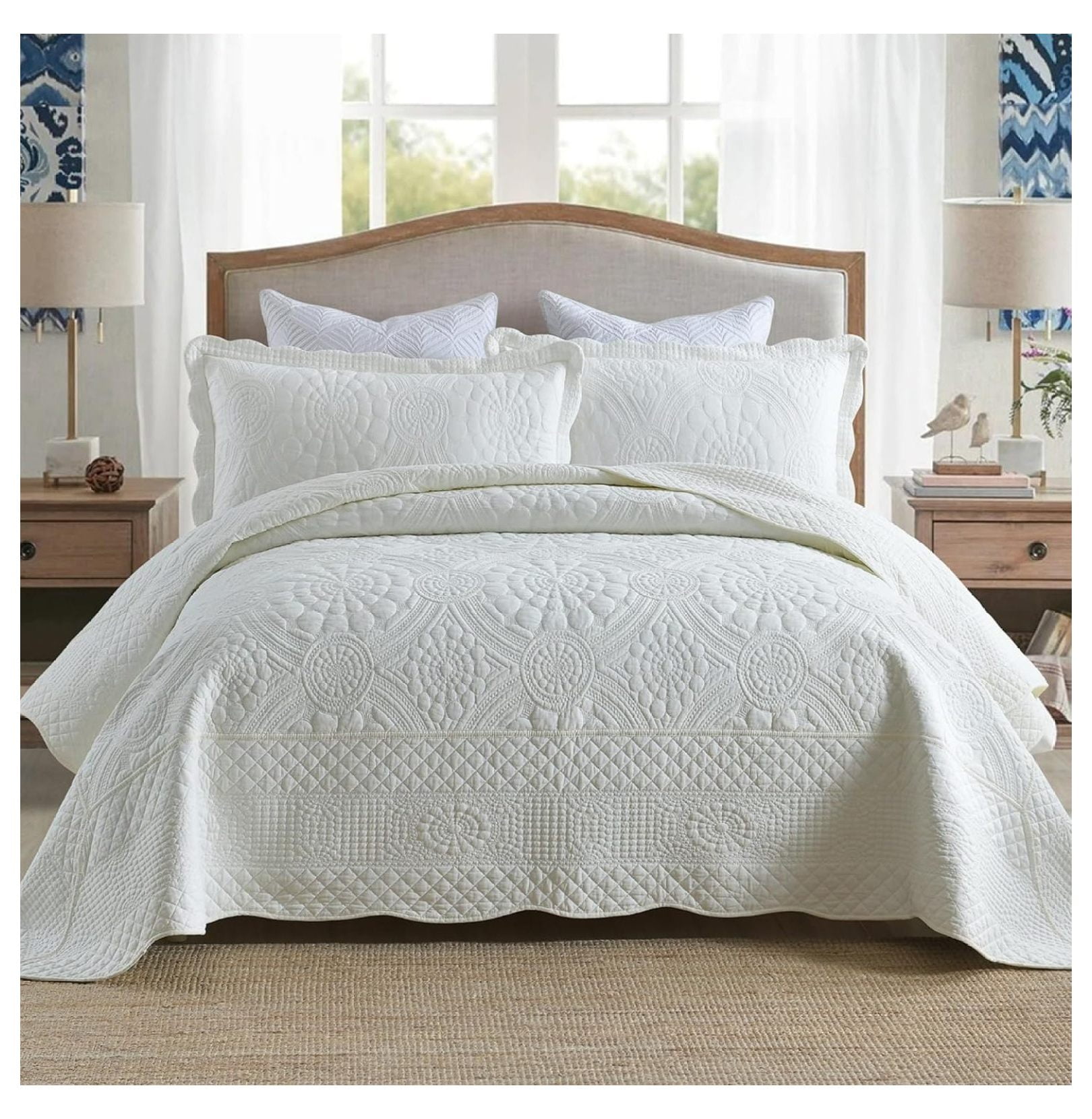 3-Piece 100% Cotton Oversized Bedspread Set Coverlet Set Lightweight ...