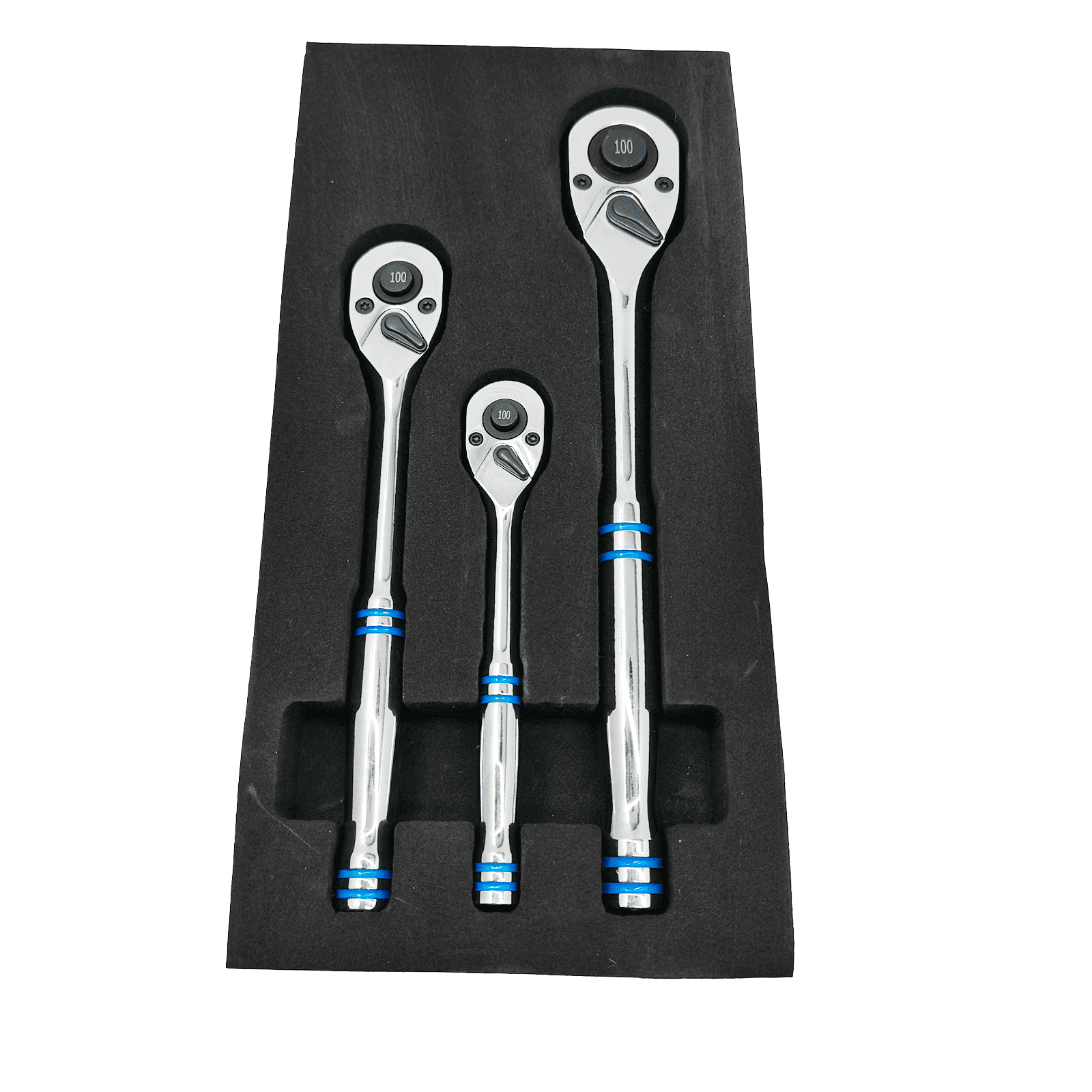 3-Piece 100-Tooth Ratchet Set, 1/2", 3/8", 1/4" Drive – Fine-Tooth ...