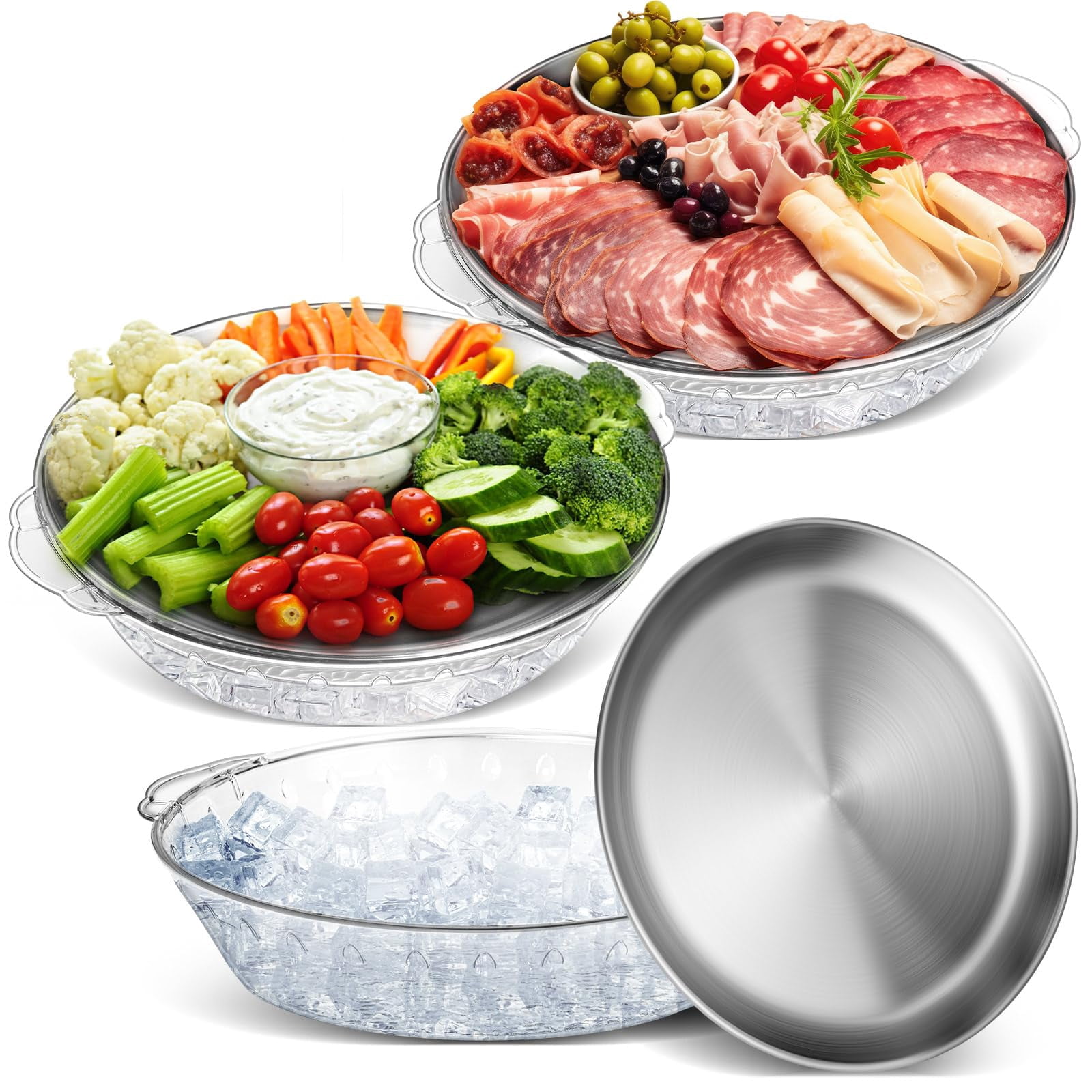 3-Piece 11.8-inch Refrigerated Party Tray Set with Dividers, Includes ...