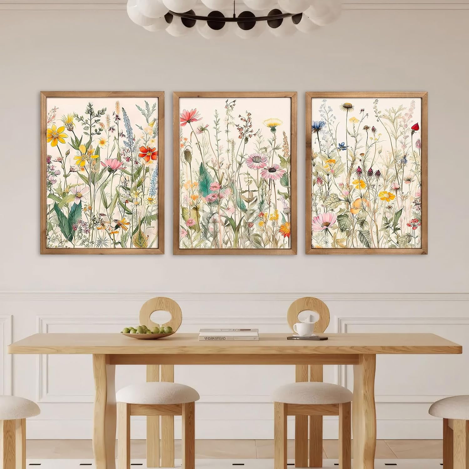 3 Piece 15.7x11.8in Framed Floral Wall Art, Wooden Colorful Wild Flower ...