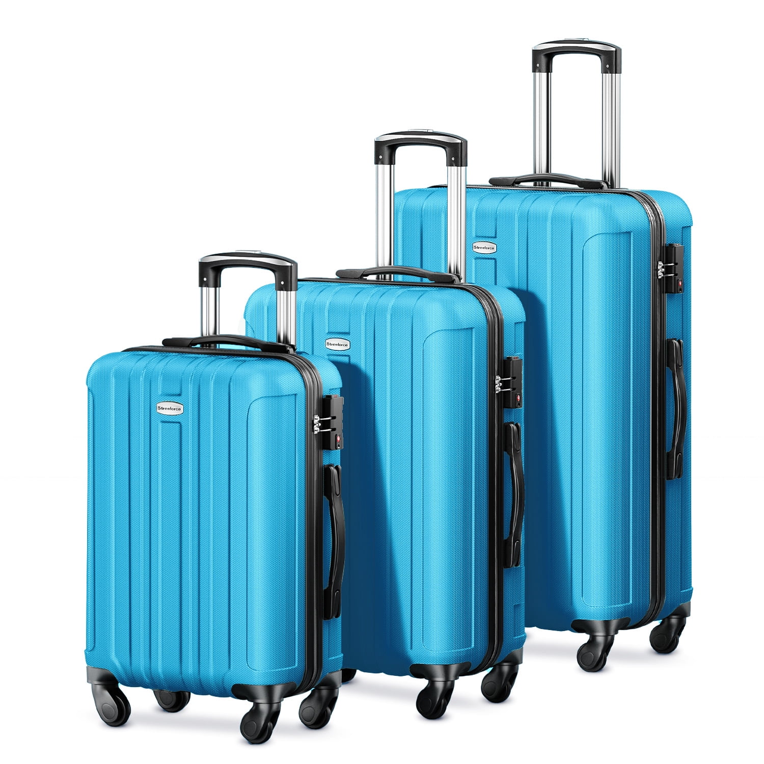 3-Piece (20/24/28)" Suitcase Set Spinner Wheels ABS Lightweight Luggage ...