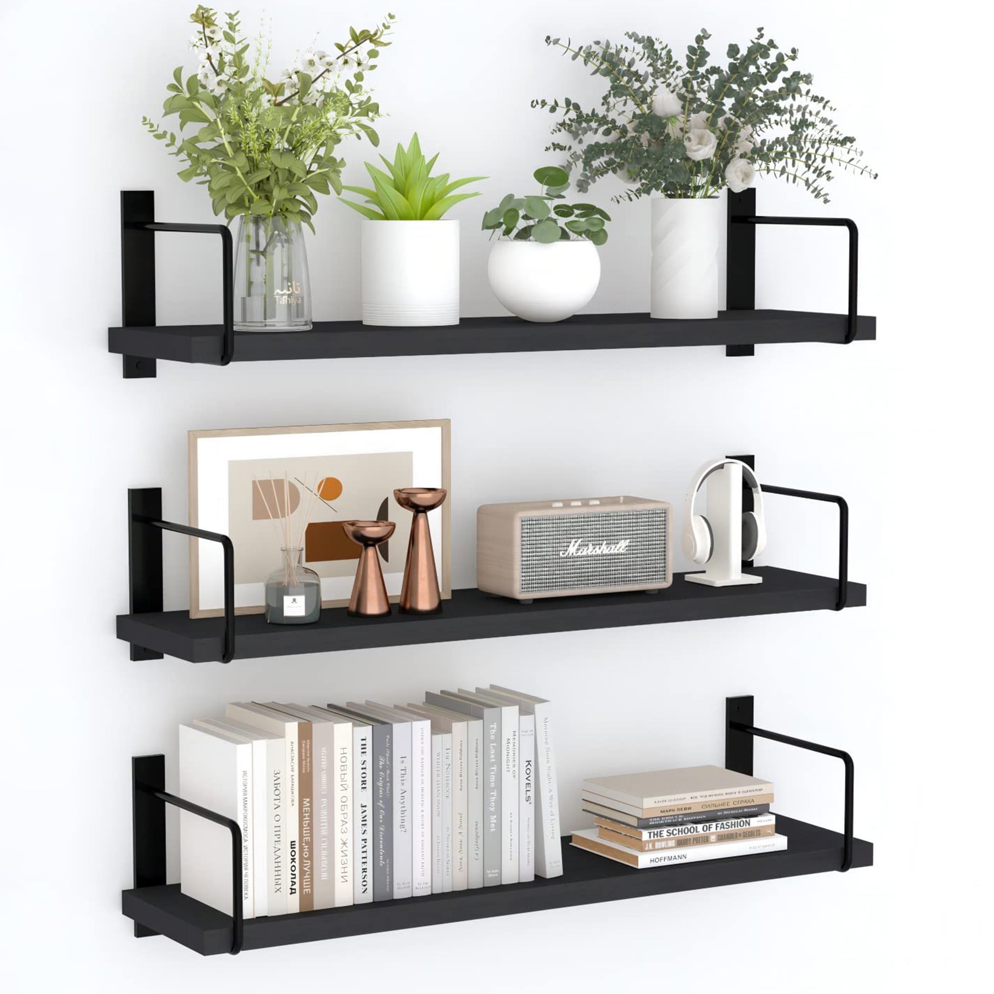 3-Piece 23-Inch Rustic Floating Shelves - Wall-Mounted Storage Shelves ...