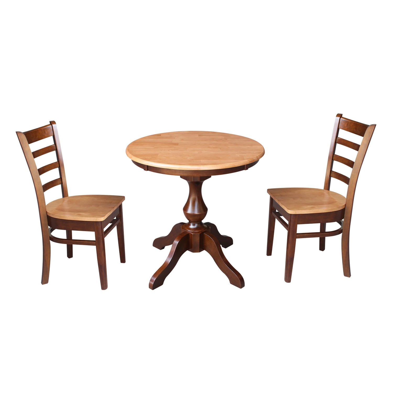 3 Piece 30" Round Solid Wood Dining Set in Cinnamon & Espresso ...