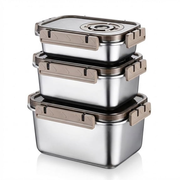 3-Piece 304 Stainless Steel Vacuum Food Storage Container Set (23-50.7 ...