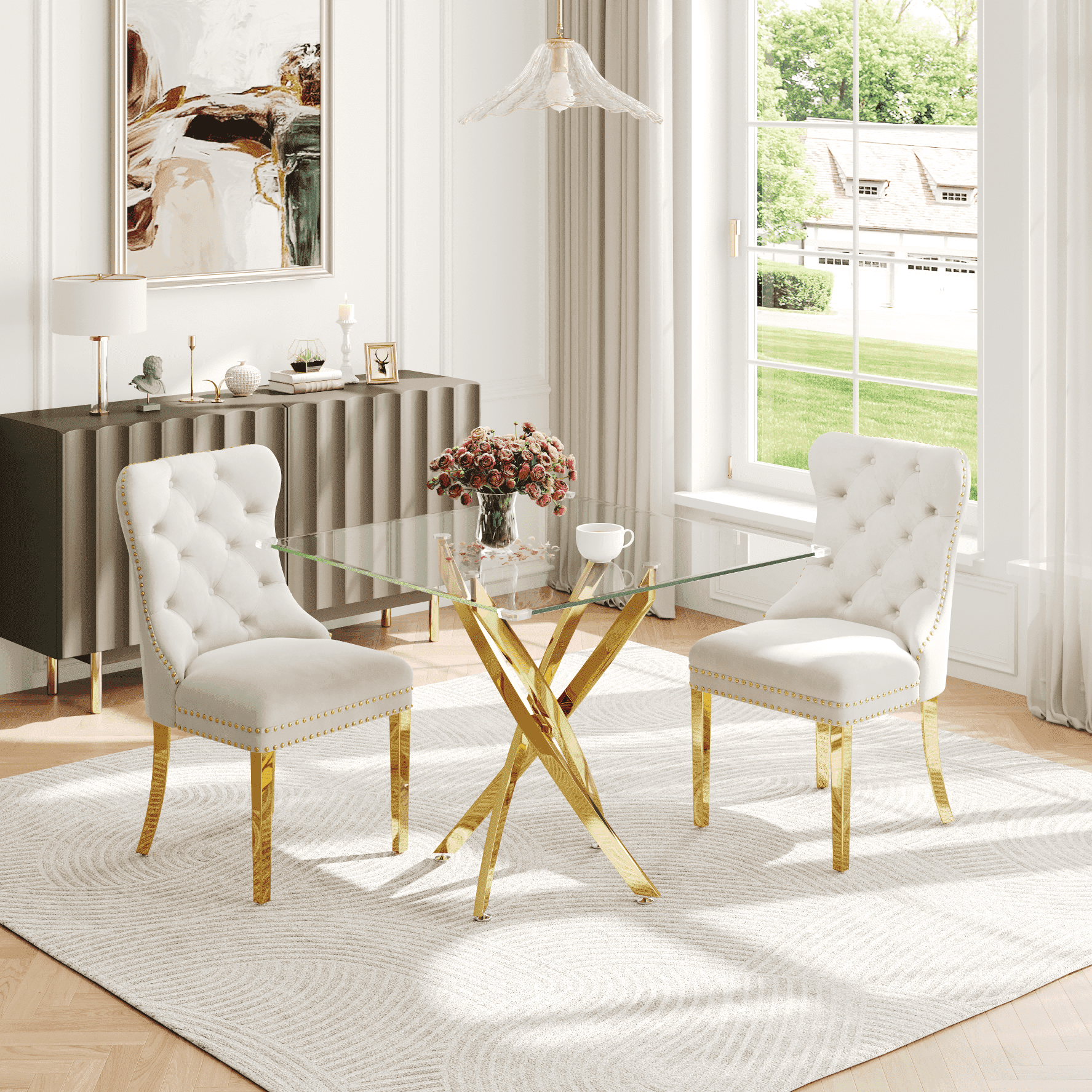 3-Piece 36" Square Glass Dining Table for 2, Clear Tempered Glass Top ...