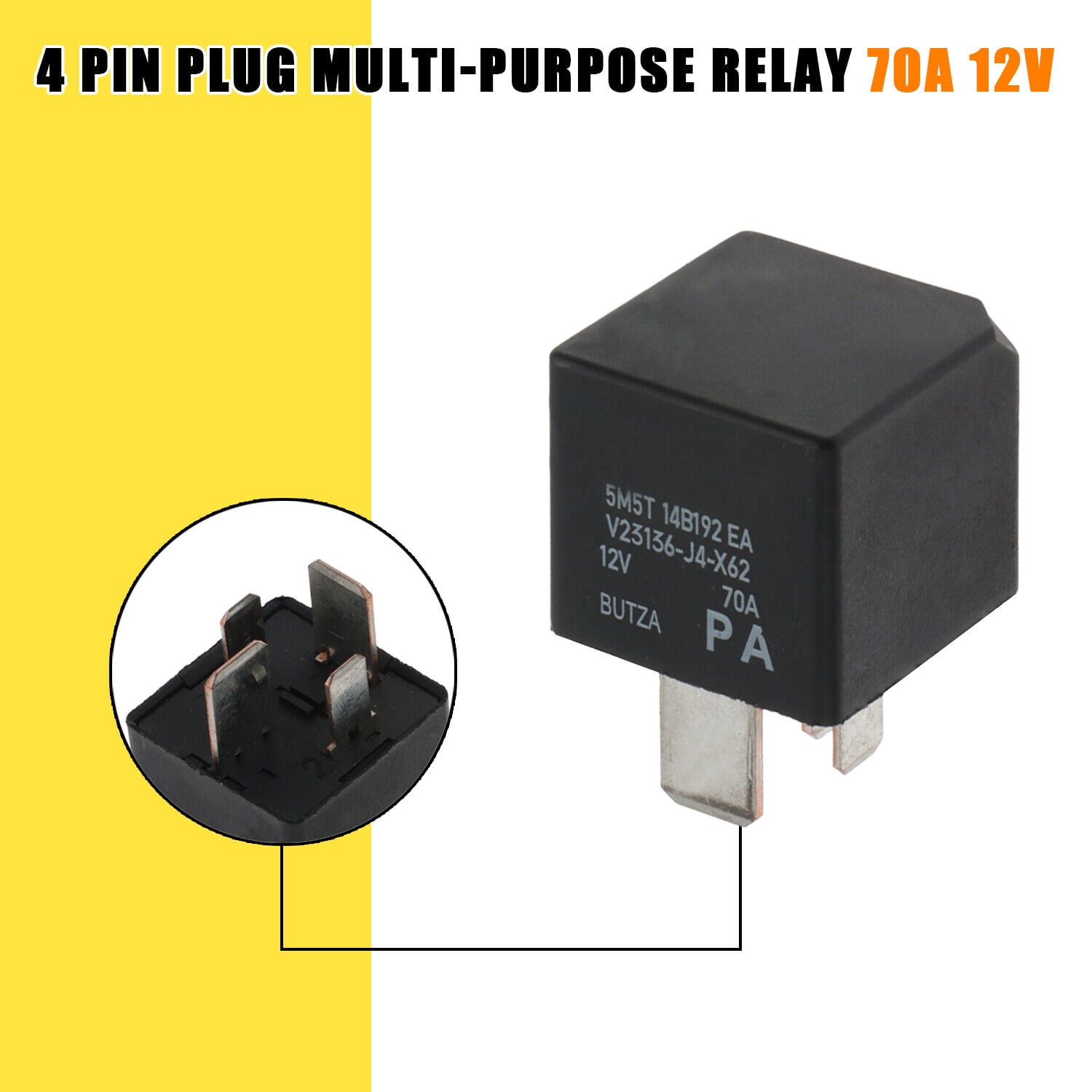 3 Piece 4 Pin Plug Multi-Purpose Relay 70A 12V Black Fit for Ford Volvo ...