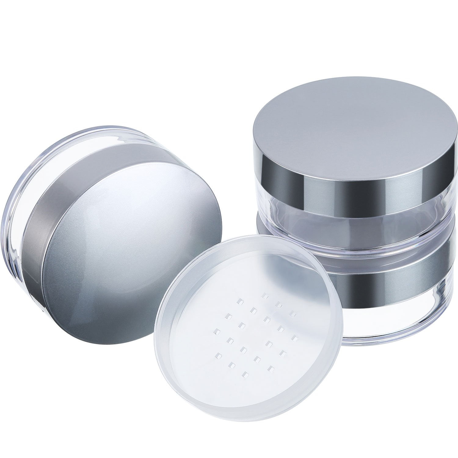 3-Piece 50ml Plastic Makeup Powder Jar Set with Sifter Lids Travel ...