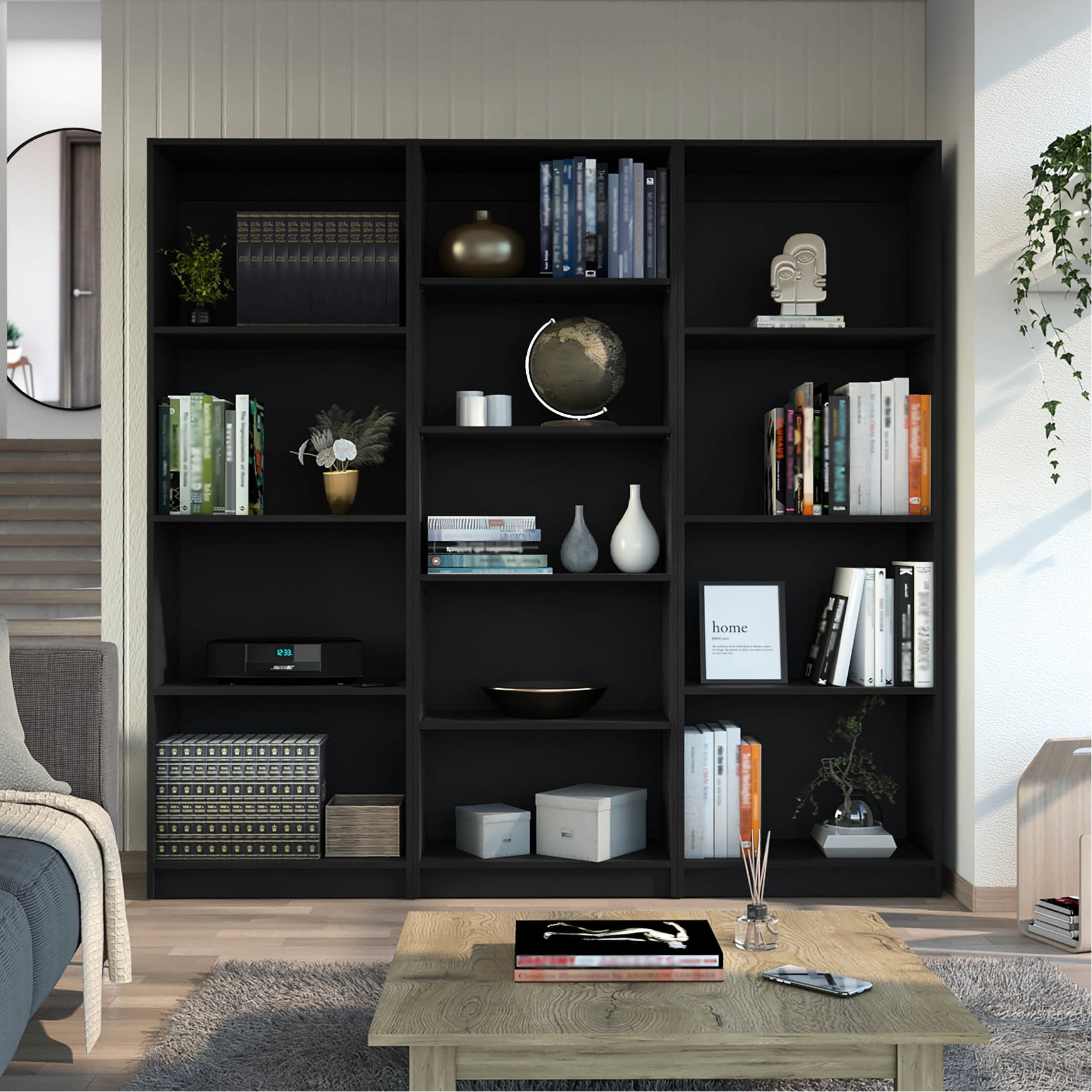 3 Piece, 74" Wide Bookcase - Robust Wood Construction - Single or Multi ...