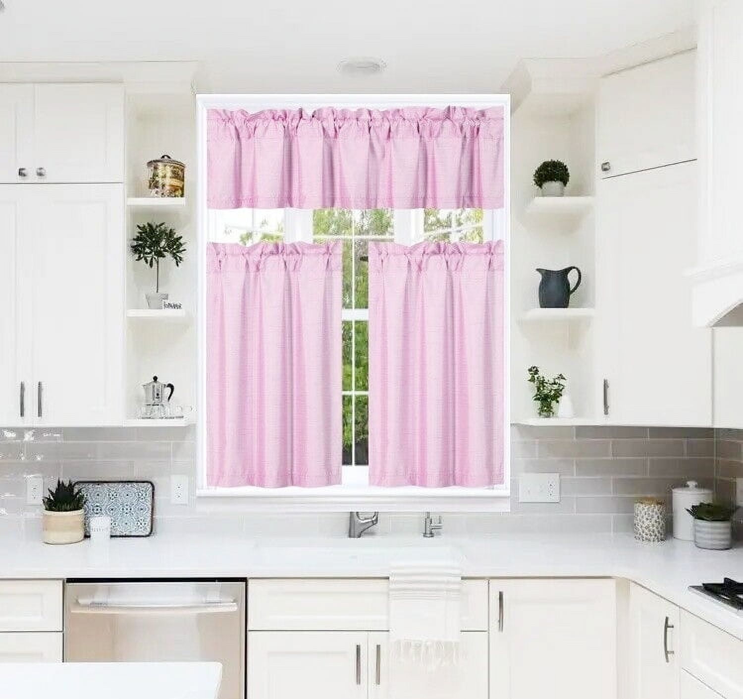 7LO LIGHT PINK 3-Piece Blackout Rod Pocket Kitchen Curtain Set ...