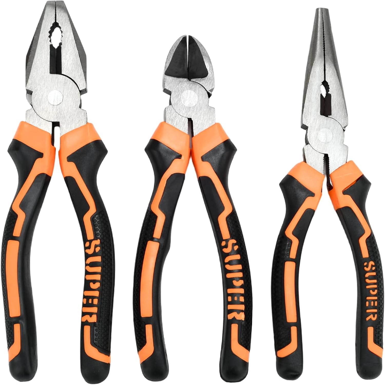 3-Piece 8 INCH Pliers Set, Needle Nose & Diagonal Cutting & Slip Joint ...
