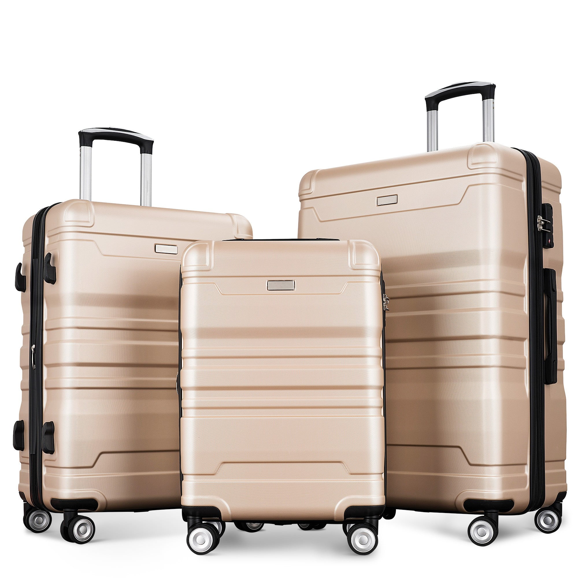 3 Piece ABS+PC Expandable Hardshell Travel Luggage Sets 8 Spinner Wheel ...