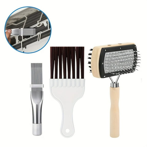 3-Piece AC Coil Cleaning Brush Set, Stainless Steel Refrigerator & Mini ...