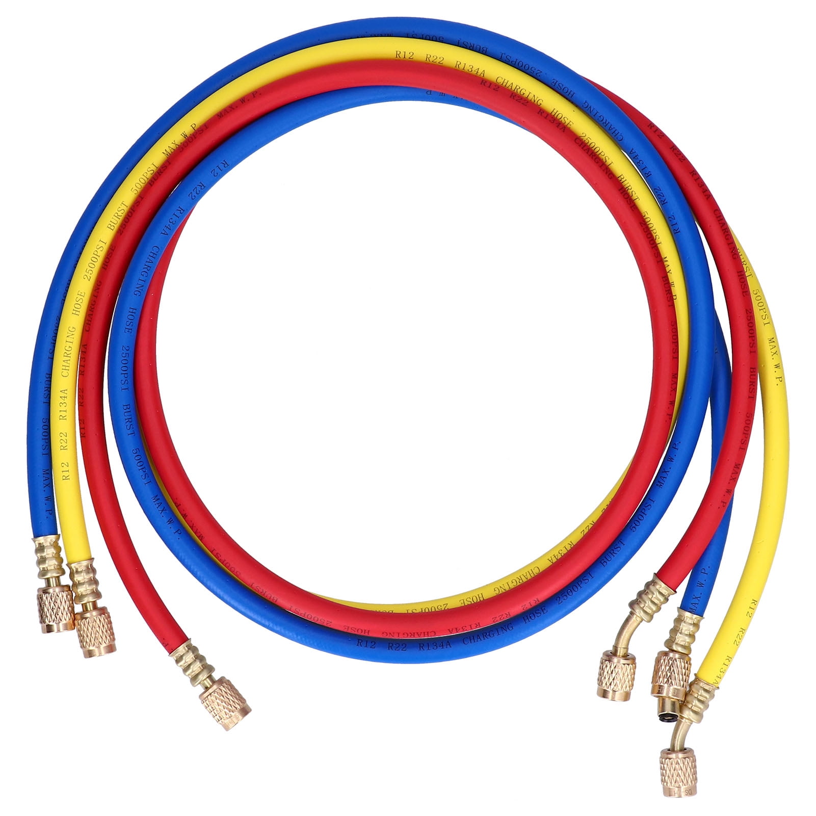 3-Piece AC Refrigerant Charging Hose Kit with Color-Coded Detection and ...
