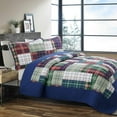 3 Piece Aaron Bedding Quilt Set Nautical Navy Blue Red Striped 100% ...