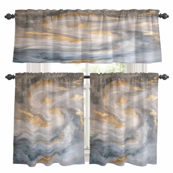 3 Piece Abstact Marble Texture Kitchen Curtain Valance and Tiers Set ...