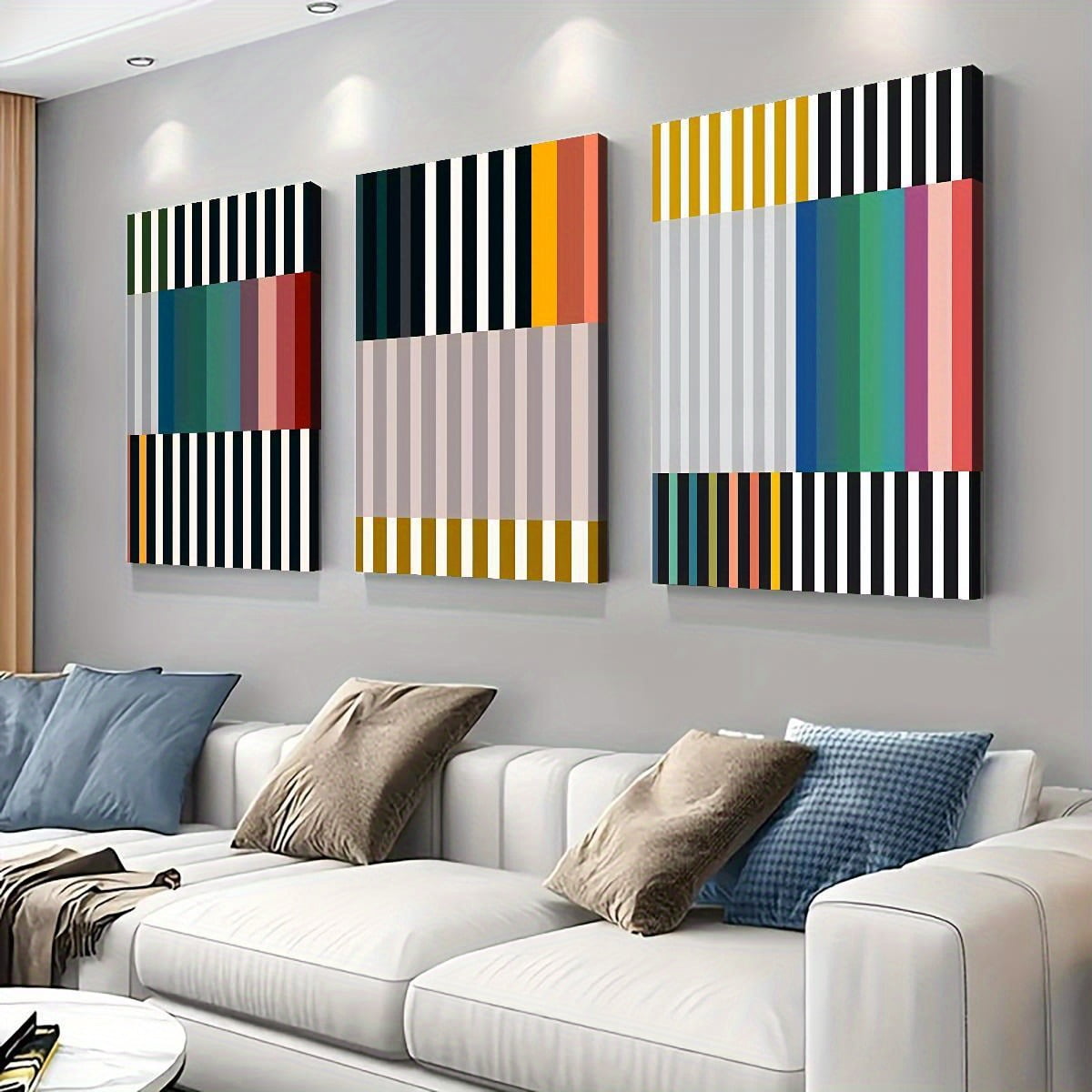 3-Piece Abstract Geometric Canvas Art Print Set - Modern & Art Deco ...