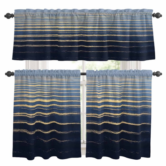 3 Piece Abstract Golden Kitchen Curtain Valance and Tiers Set Water ...