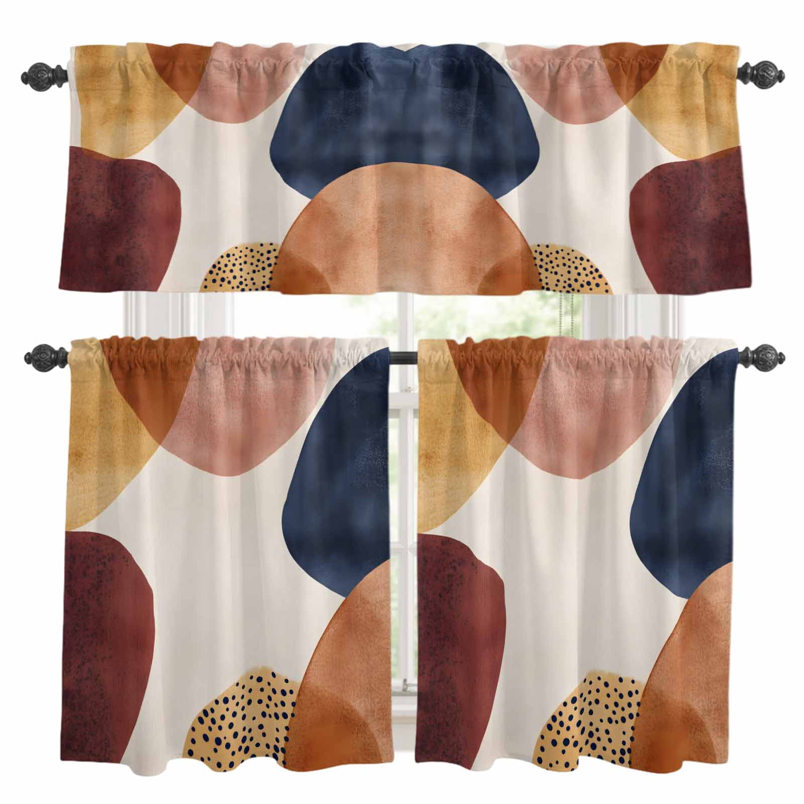 3 Piece Abstract Graffiti Circle Kitchen Curtain Valance and Tiers Set ...