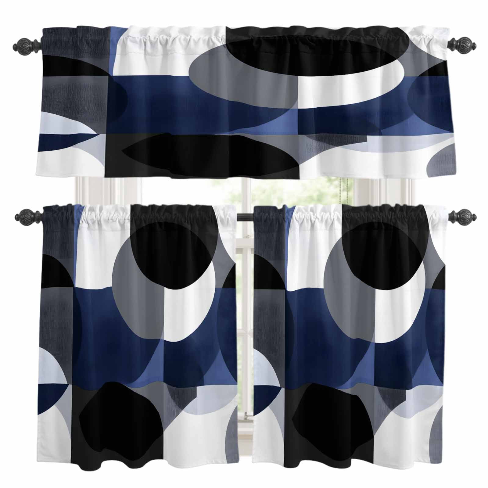 3 Piece Abstract Round Kitchen Curtain Valance and Tiers Set Visual Art ...