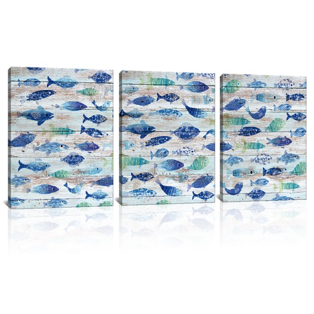 3 Piece Abstract Sealife Canvas Wall Art Tropical Fish Painting Print ...