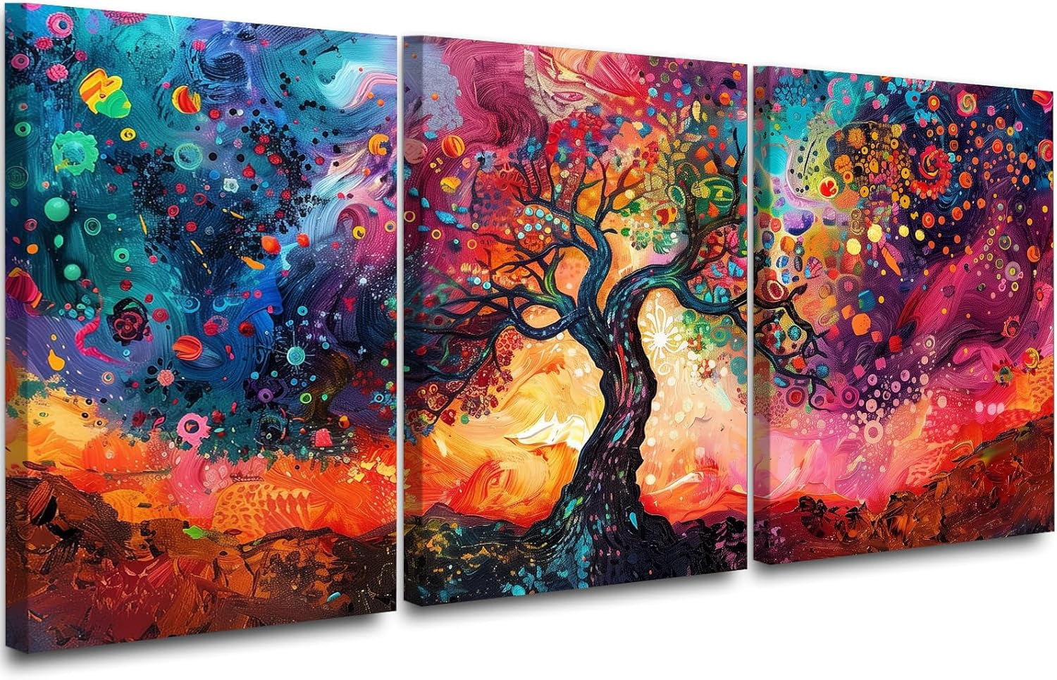 3 Piece Abstract Tree of Life Canvas Wall Art for Living Room Colorful ...
