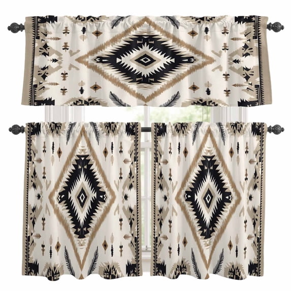 3 Piece Abstract Weaving Pattern Kitchen Curtain Valance and Tiers Set ...