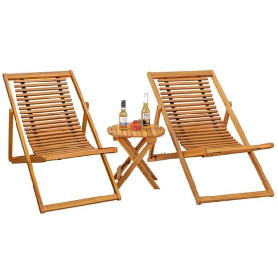 3-Piece Acacia Wood Patio Set, Chaise Lounge Chairs for 2 and Side ...