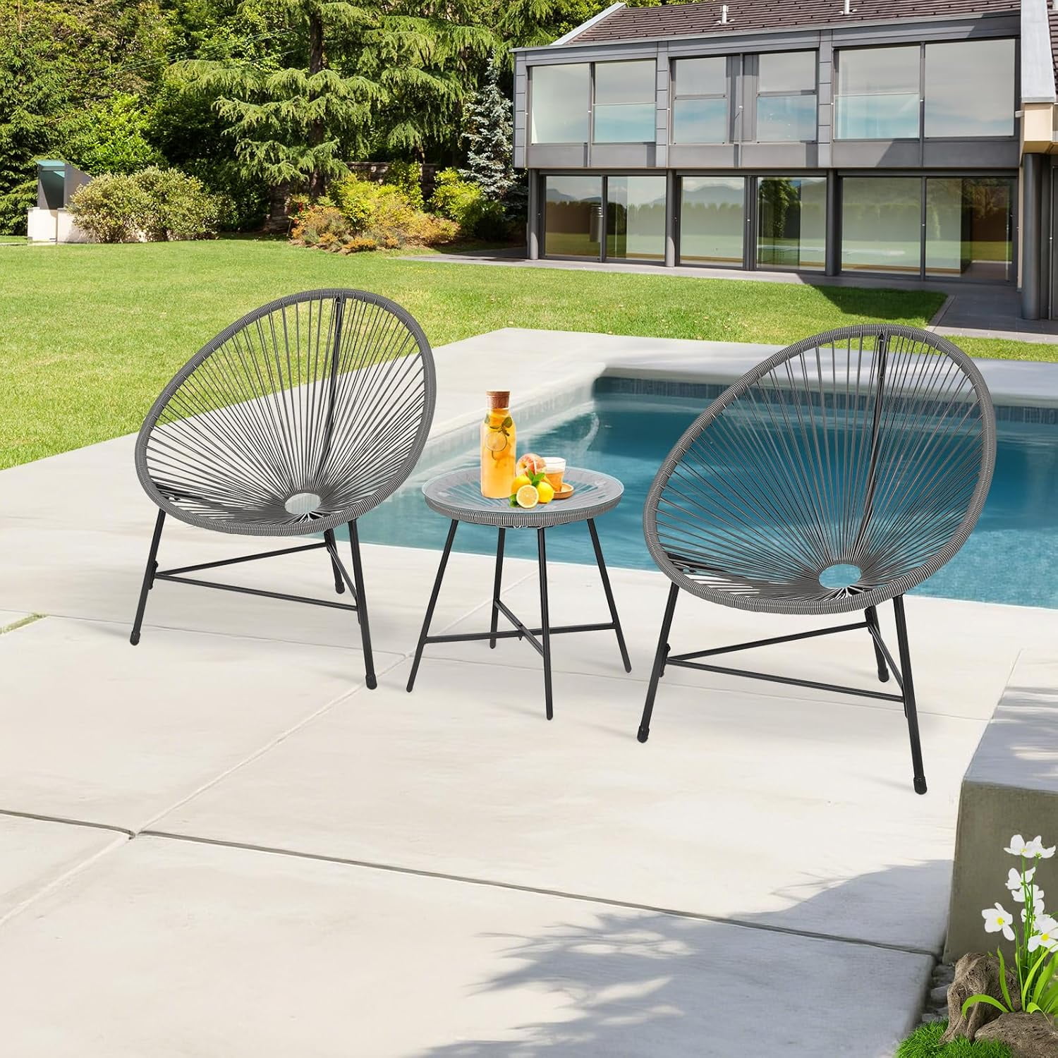 3-Piece Acapulco Outdoor Bistro Set, All-Weather PE Rope Chairs ...