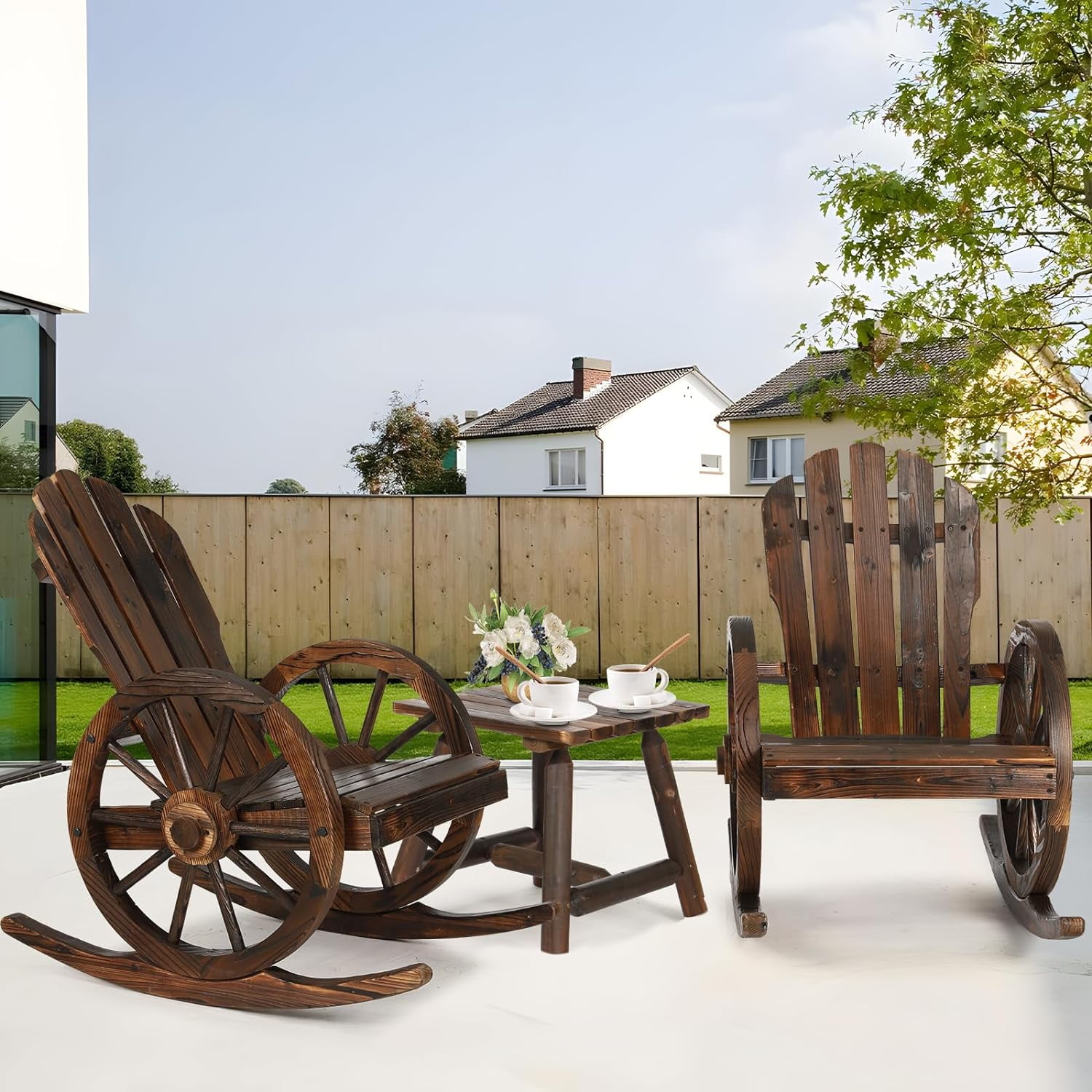 3-Piece Adirondack Rocking Chair Set, Outdoor Conversation Bistro Set w ...