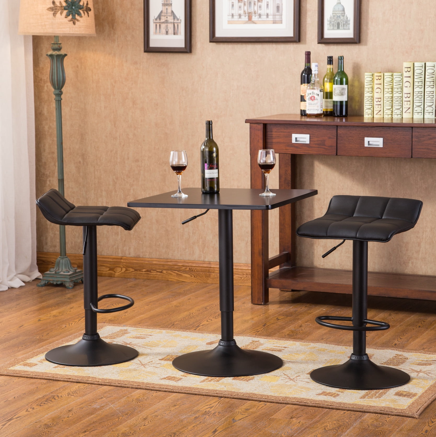 3-Piece Adjustable Height Bar Table Set, Metal Frame Square Cocktail ...