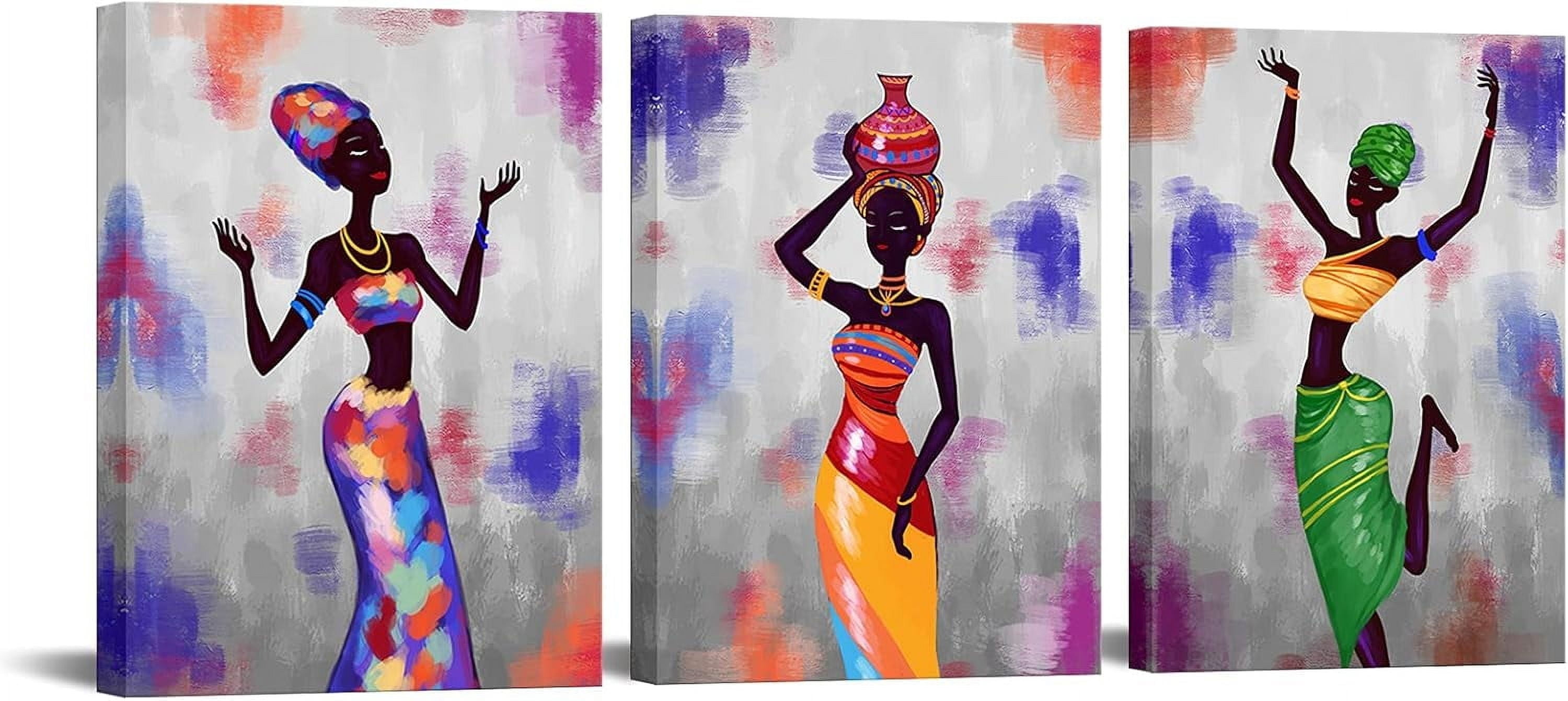 3 Piece African Woman Wall Art Canvas Black Women Dancing in Tribal Dress Pictures Africa ...