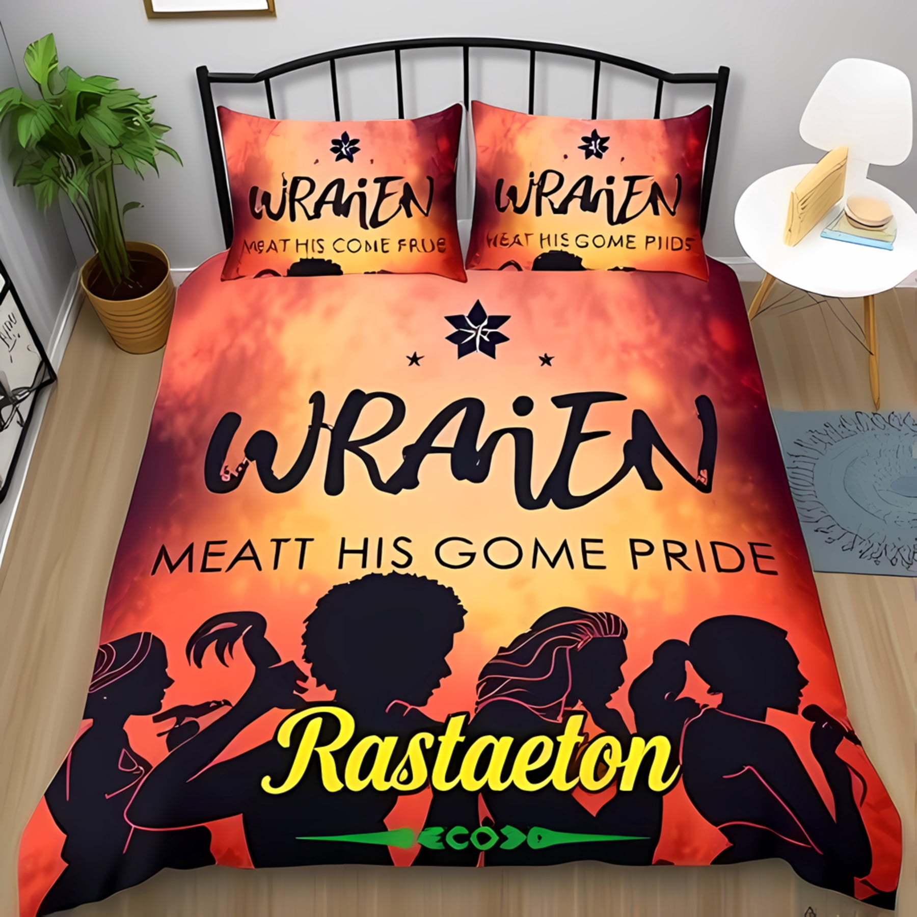3-Piece Afrocentric Duvet Cover Set - Sunset Hued with Silhouetted ...