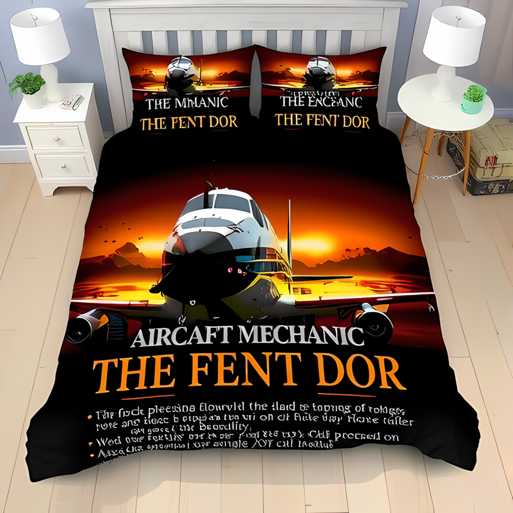 3-Piece Aircraft Mechanic Duvet Cover Set with Vibrant Sunset Design ...