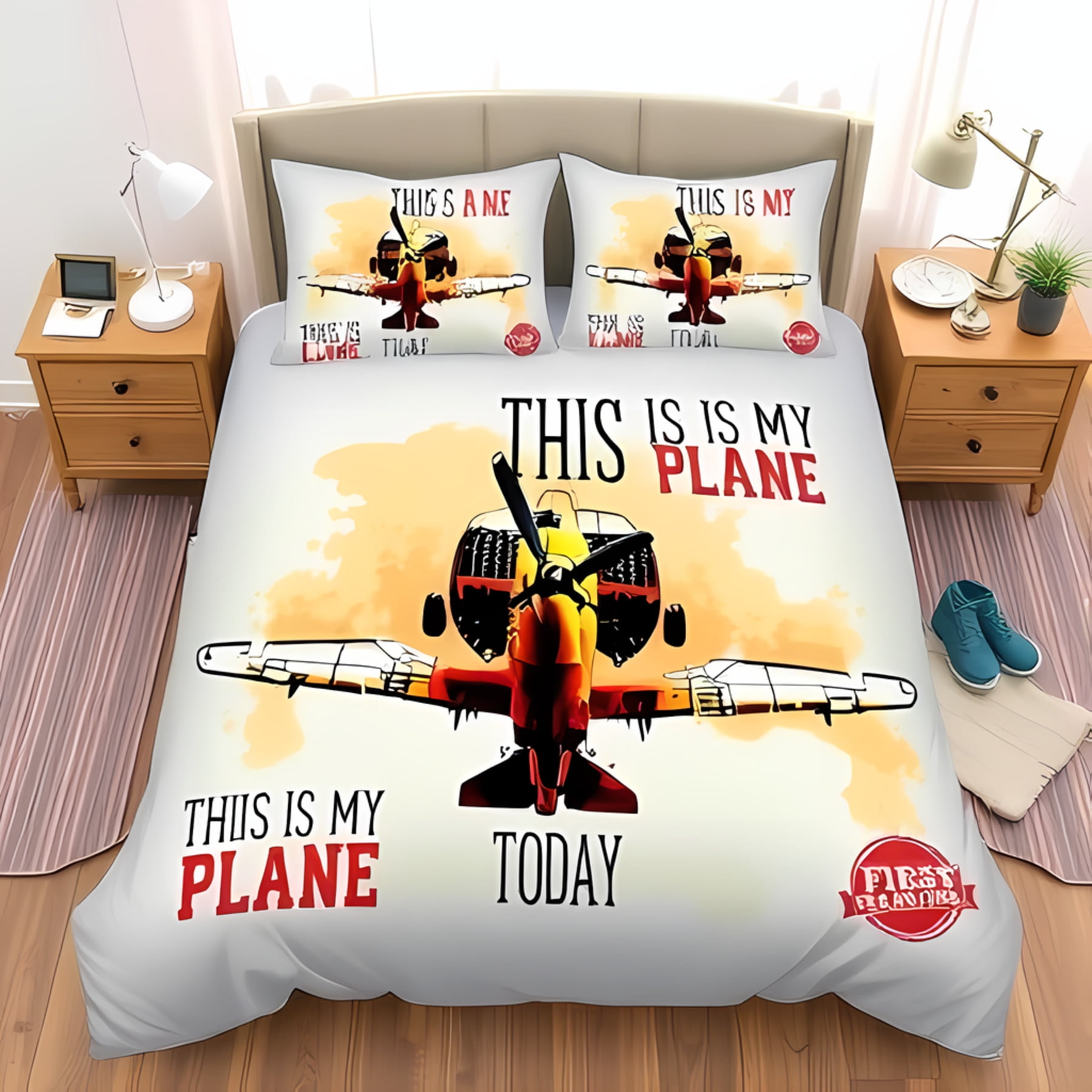 3-Piece Airplane Duvet Cover Set - Vibrant Comforter with "THIS IS MY ...