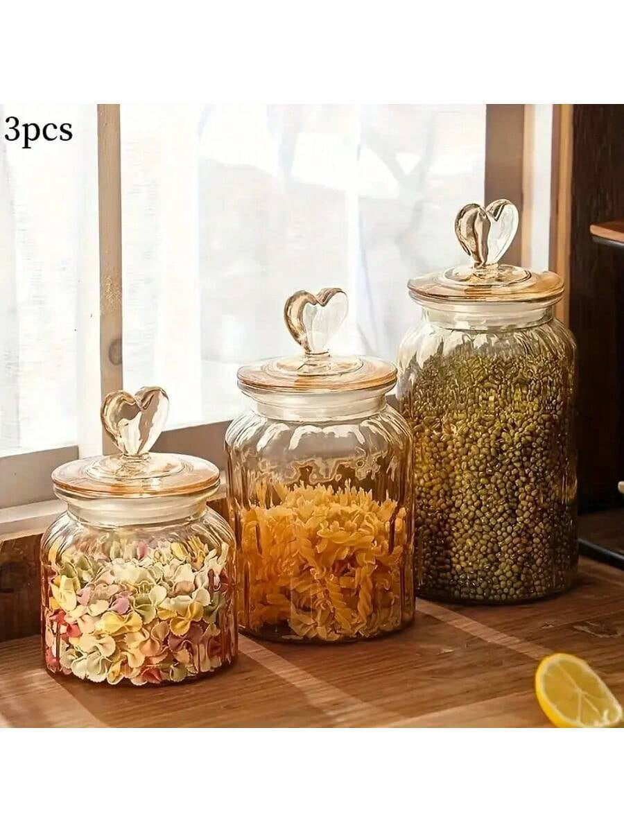 3-Piece Airtight Mason-Style Glass Kitchen Jars - Food Storage ...
