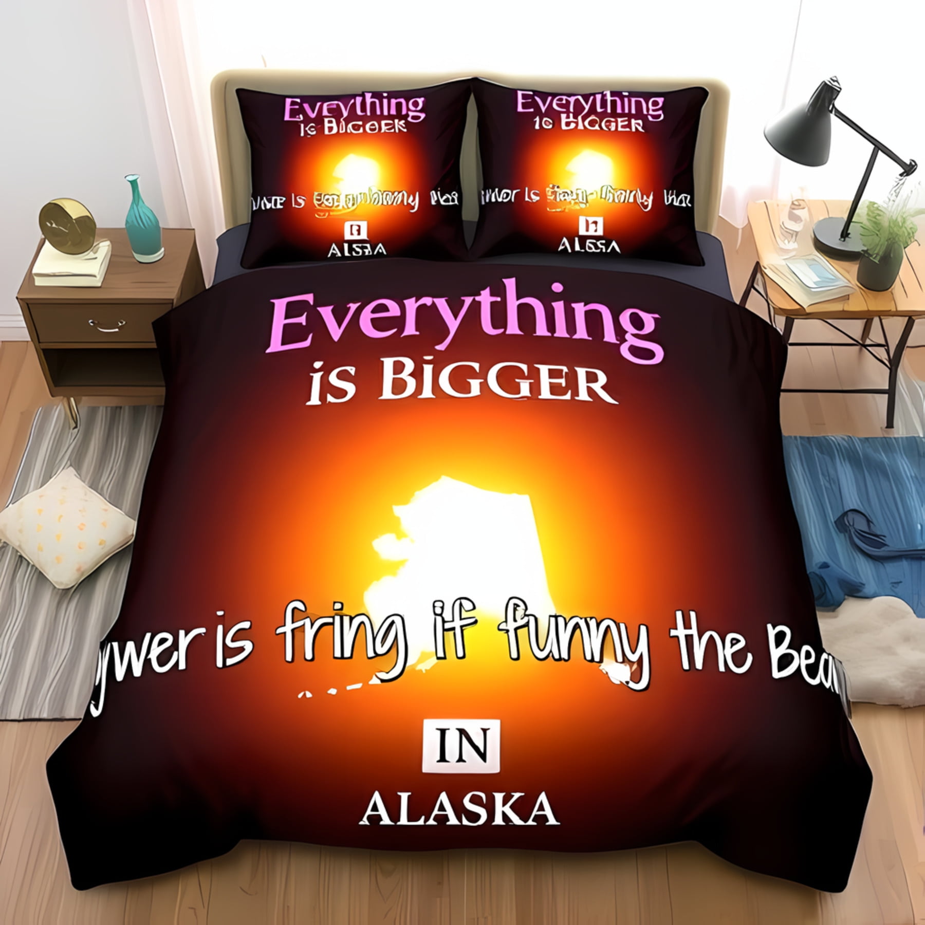 3-Piece Alaska Themed Duvet Cover Set with Sunset Design & Bold ...