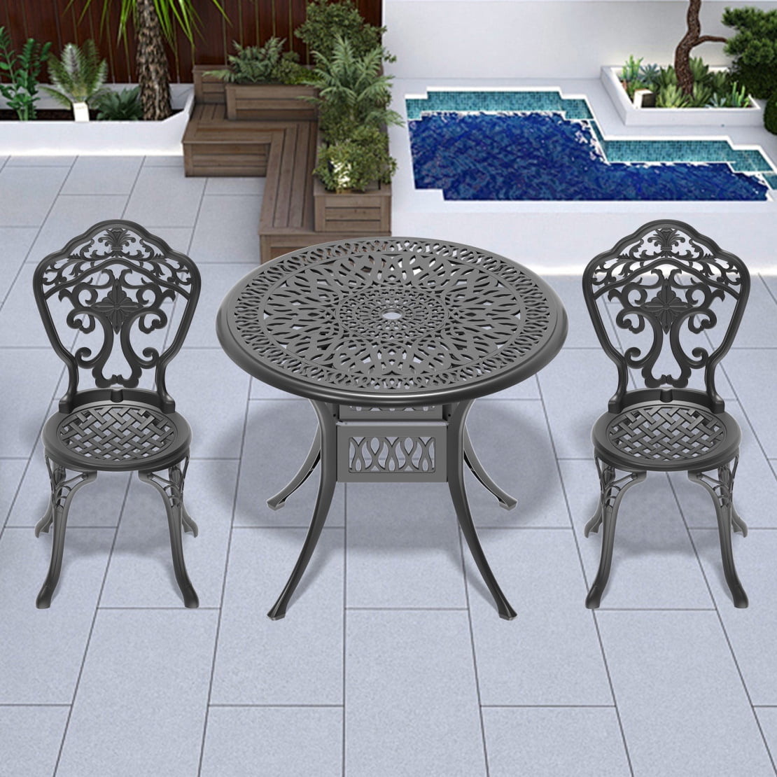 3-Piece All-Weather Cast Aluminum Outdoor Dining Set with Black Frame ...