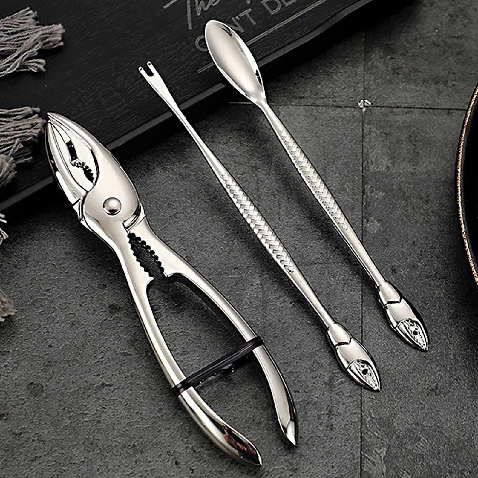3-Piece Alloy Seafood Tool Set Crab Pincer Clip Fork Spoon ...