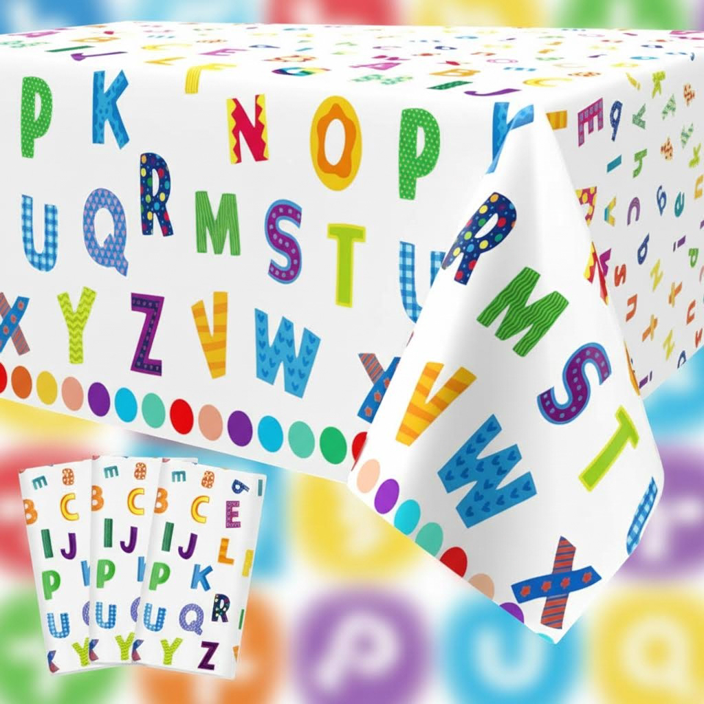 3-Piece Alphabet Plastic Tablecloth Set, 54x108 Inch Educational ABC ...