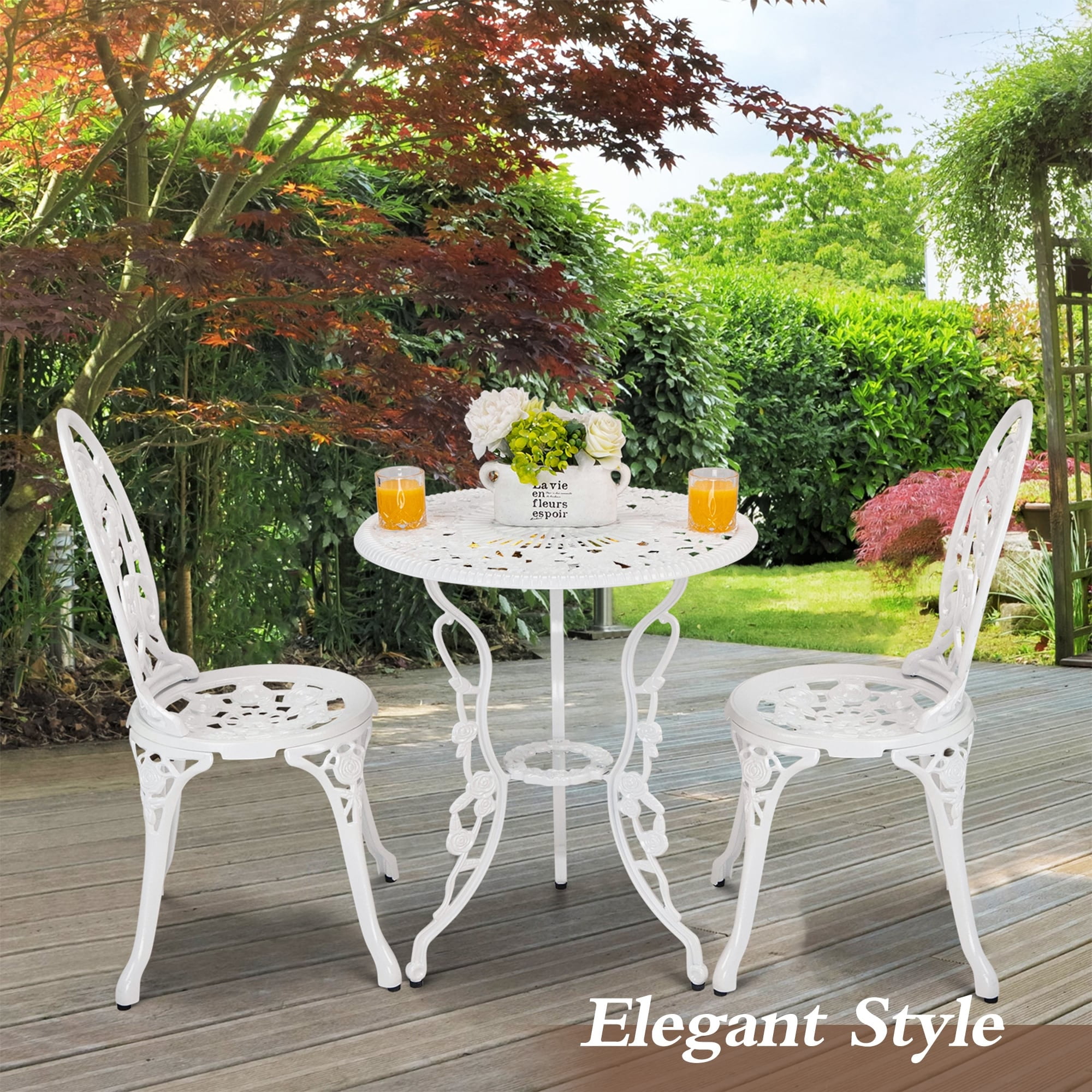 3-Piece Aluminum Outdoor Patio Rose Sets With Table White - Walmart.com