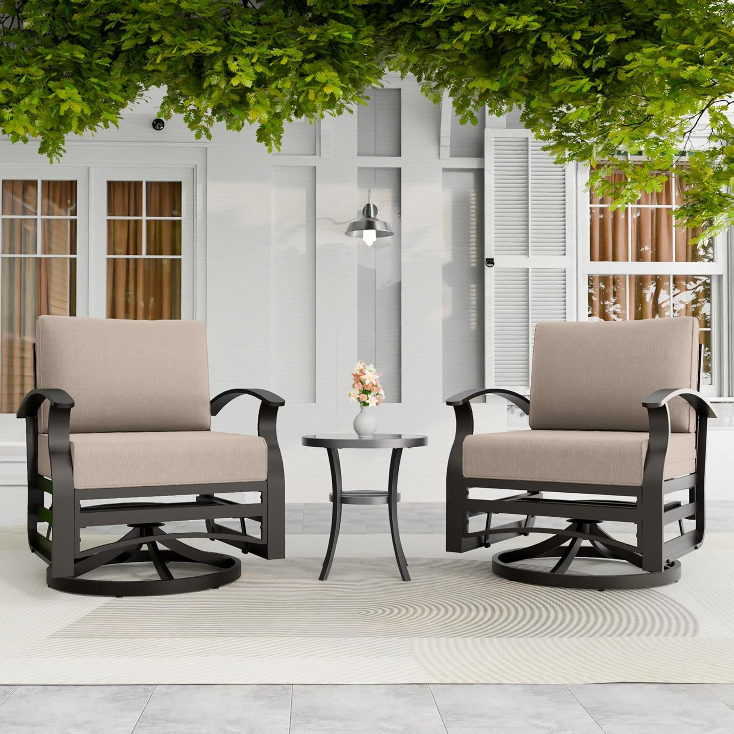 3 Piece Aluminum Swivel Rocking Chair Set, Outdoor Patio Swivel Gliders ...