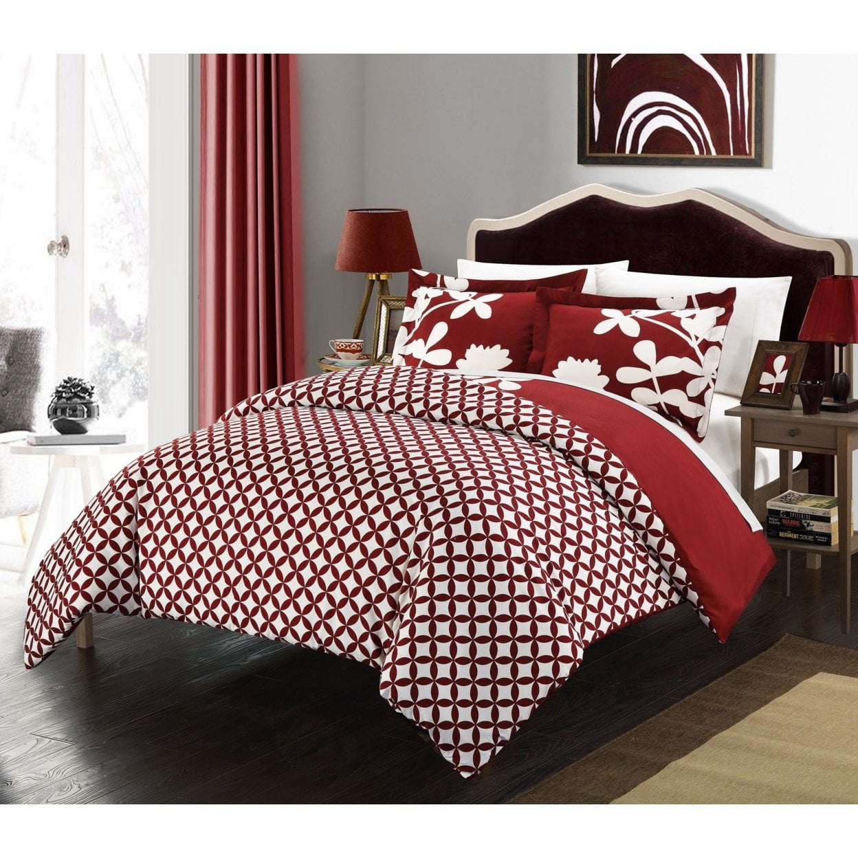 3 Piece Amaryllis Reversible large scale floral design printed with ...