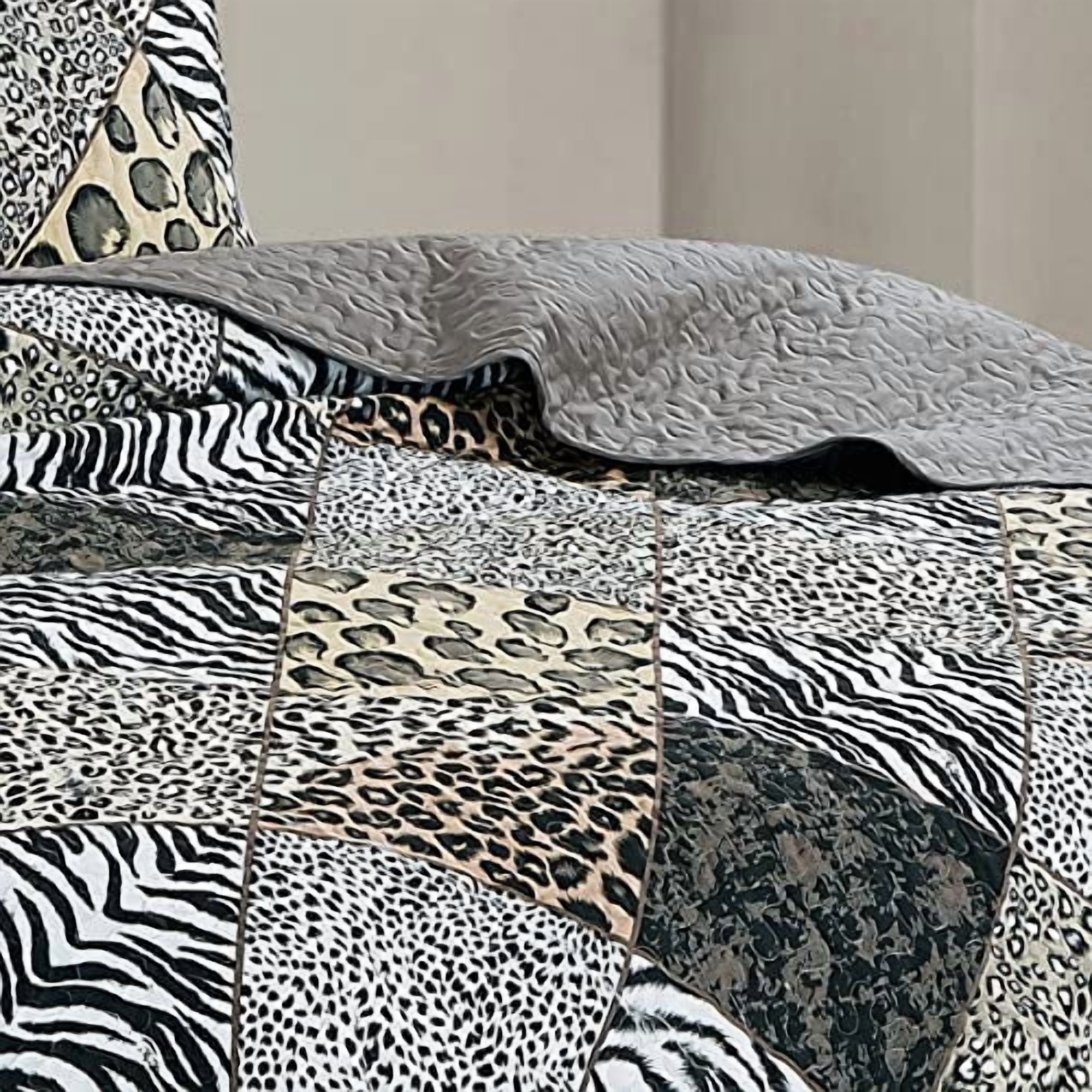 3 Piece Animal Print Bedspread Leopard Zebra Cheetah Printed Quilt Set ...