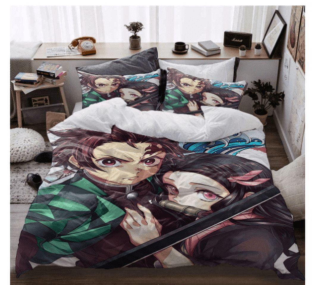 3-Piece Anime Demon Slayer Bedding Comforter Sets King Size Kawaii Cute ...