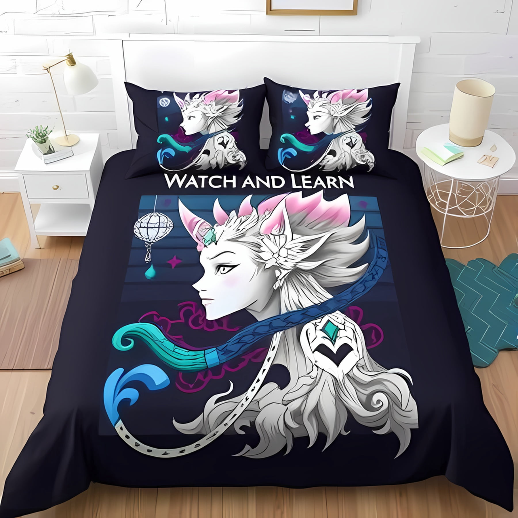 3-Piece Anime Duvet Cover Set with Horned Character & Matching ...