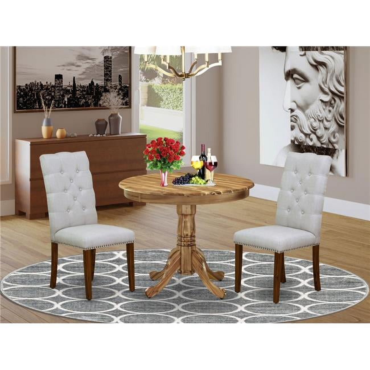 3 Piece Antique Round Dinette Set - Gray, Antique Walnut & Natural ...