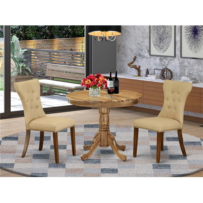 3 Piece Antique Round Kitchen Table Set - Brown, Antique Walnut ...