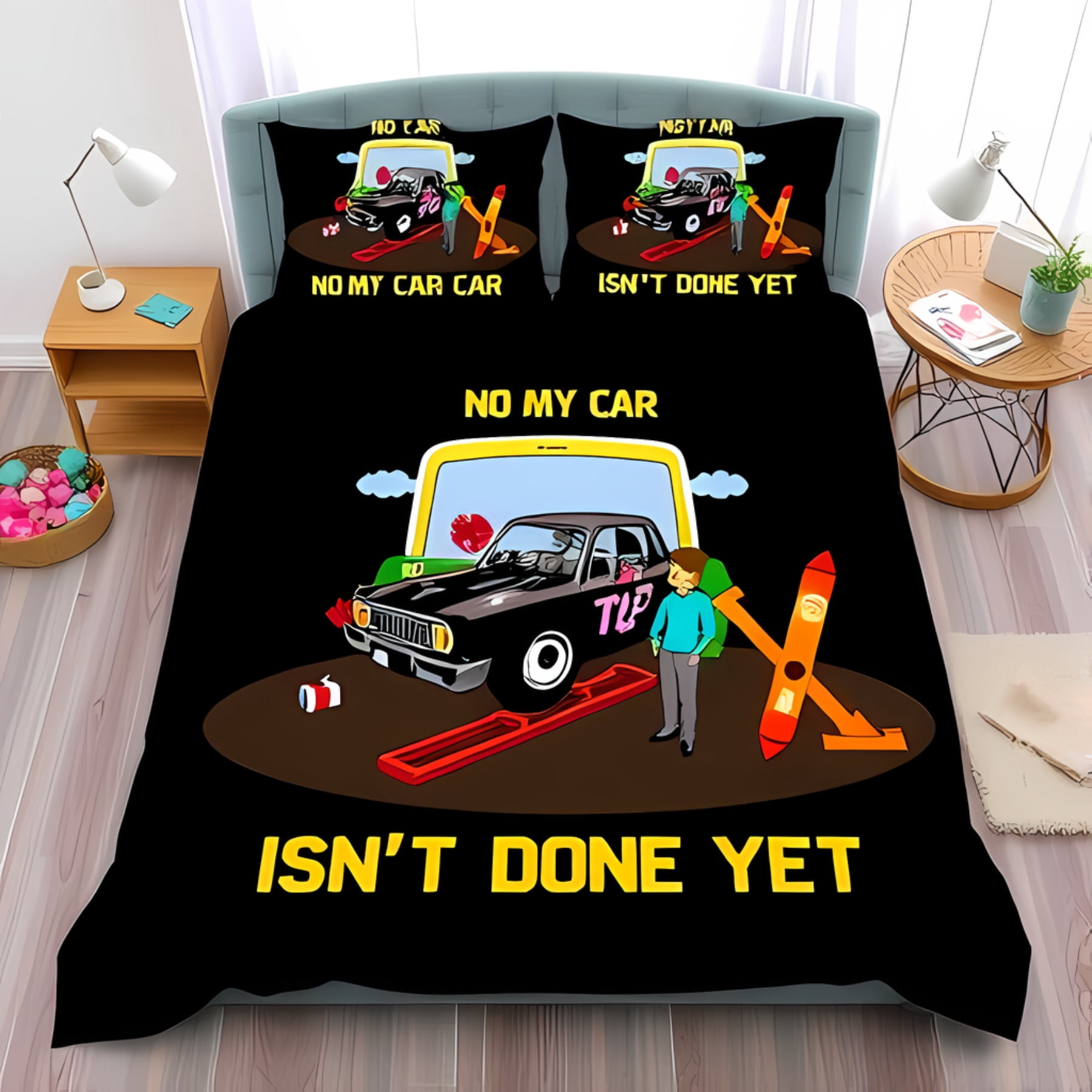 3-Piece Automotive Themed Duvet Cover Set - Fun Car Graphics & Humorous ...