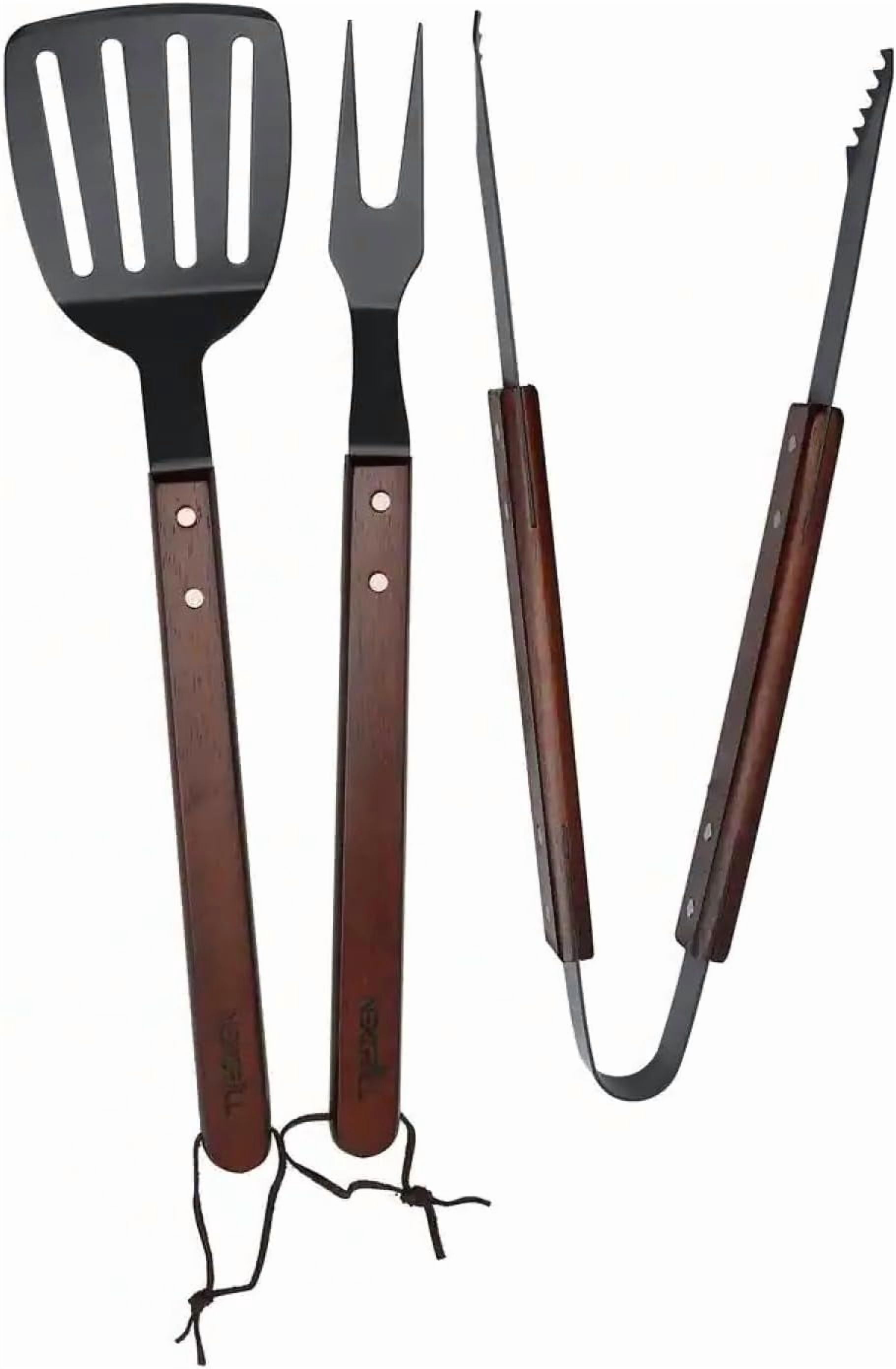 3-Piece BBQ Grill Tool Set – Spatula, Tongs & Roasting Stick with ...