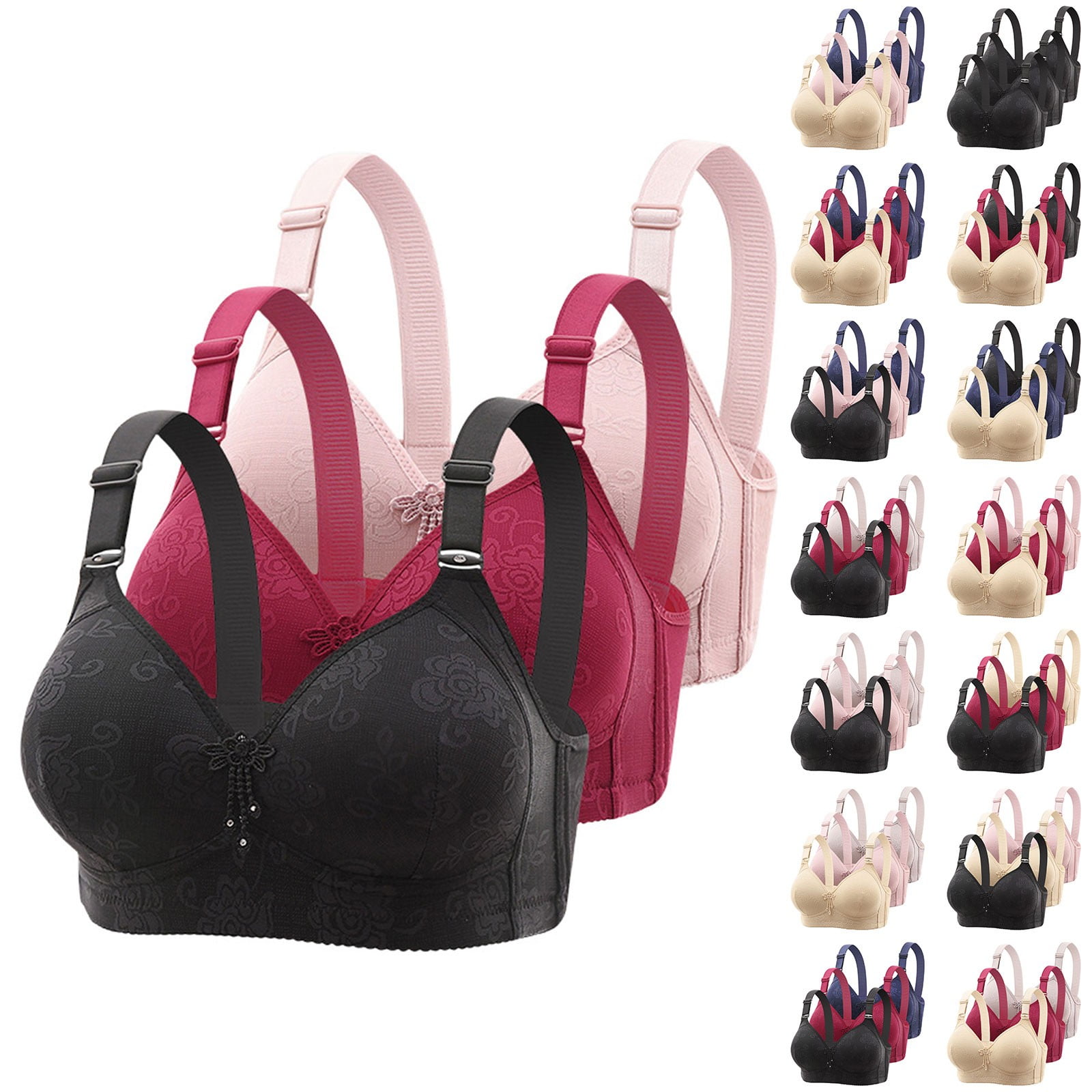 3 Piece Back Support Non Wire Comfort Sports Bra Large Size Thin Padded ...